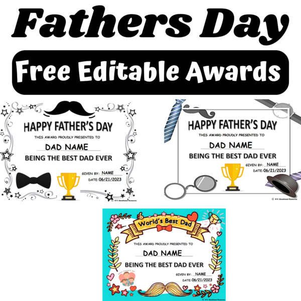 Freebie Father's Day Awards Certificates Editable | Made By Teachers