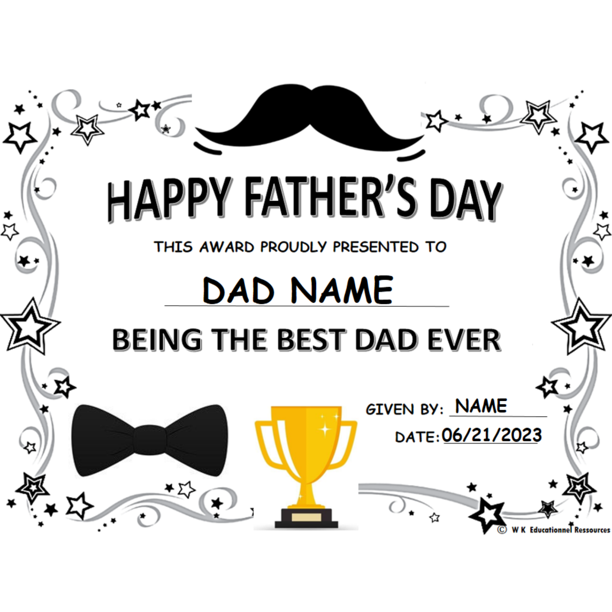 Freebie Father's Day Awards Certificates Editable | Made By Teachers