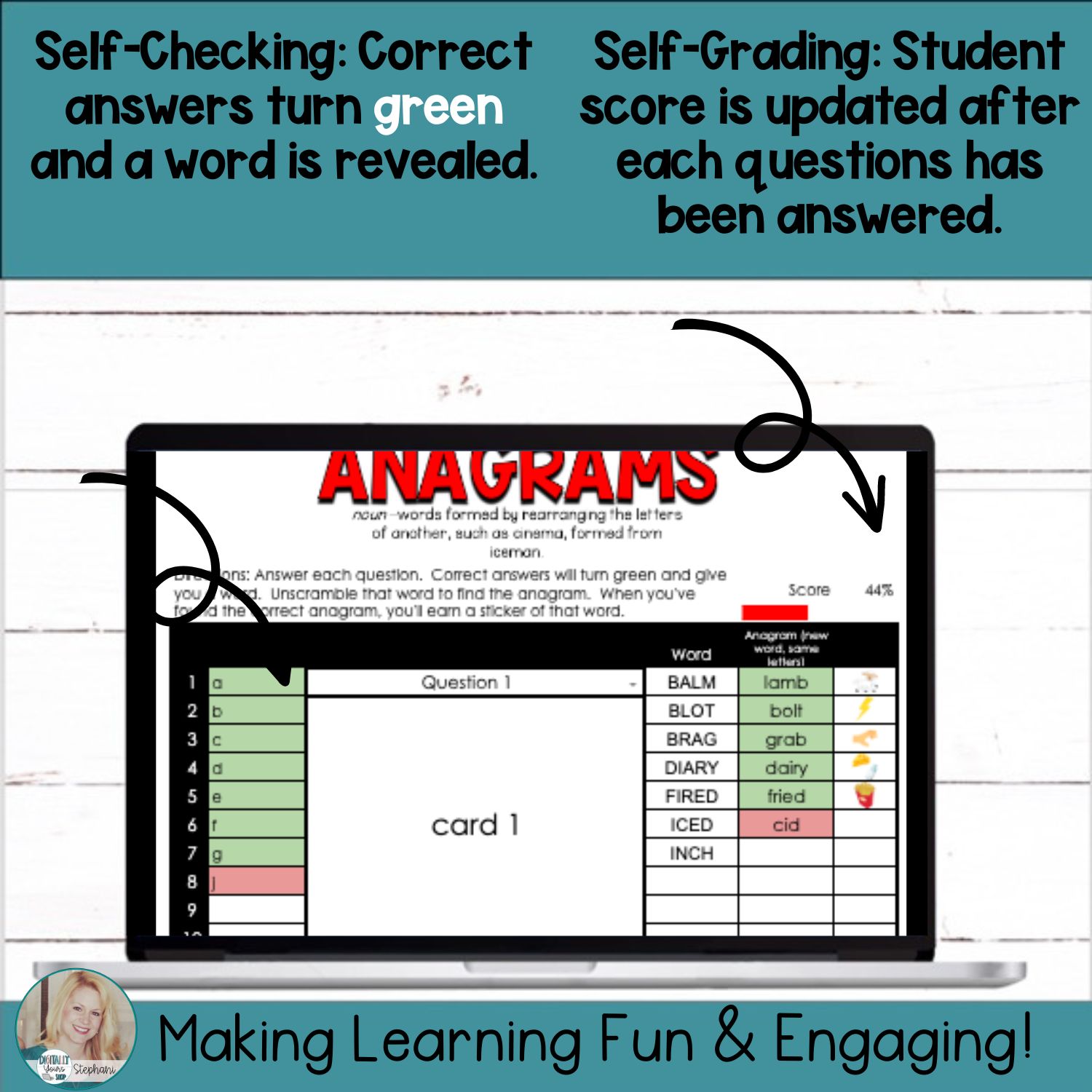 Editable Self-Checking Self-Grading Anagram Template - Digital Task ...