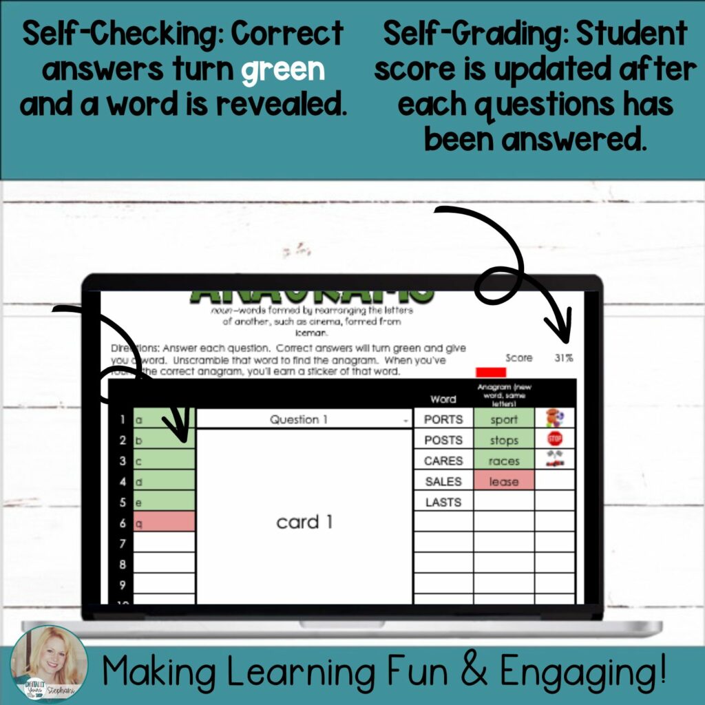 Editable Self-Checking Self-Grading Anagram Template - Digital Task ...