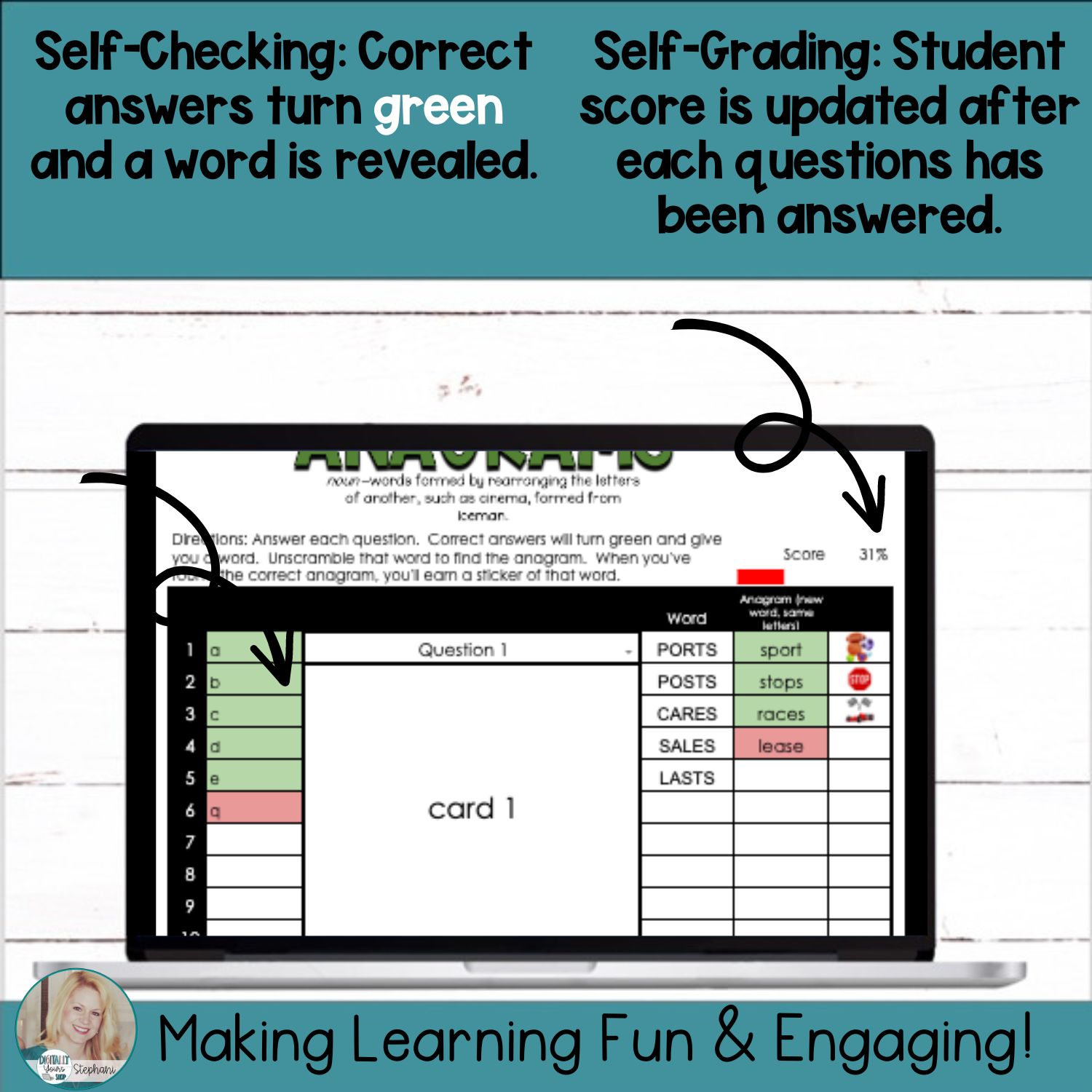 Editable Self-Checking Self-Grading Anagram Template - Digital Task ...