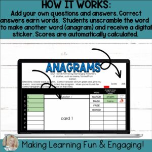 Editable Self-Checking Self-Grading Anagram Template - Digital Task ...