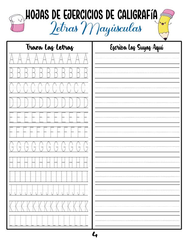 Prácticas de Escritura a Mano (Letras,Palabras y Oraciones)Para Niños ...