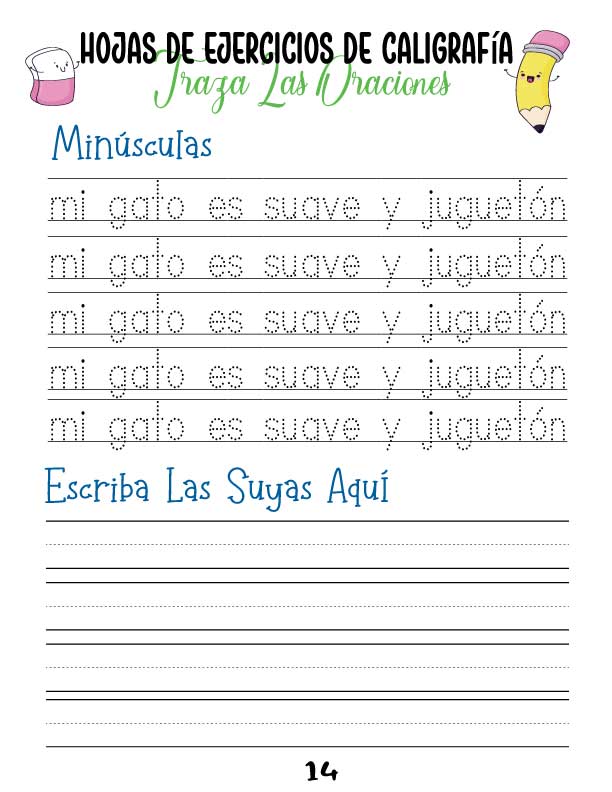 Prácticas de Escritura a Mano (Letras,Palabras y Oraciones)Para Niños ...