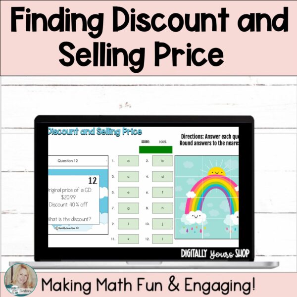 Discount and Selling Price Digital Self-Checking Self-Grading Math ...
