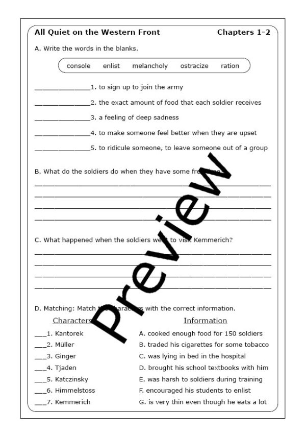 Erich Marie Remarque "All Quiet on the Western Front" worksheets | Made ...