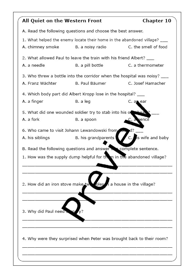 Erich Marie Remarque "All Quiet on the Western Front" worksheets | Made ...