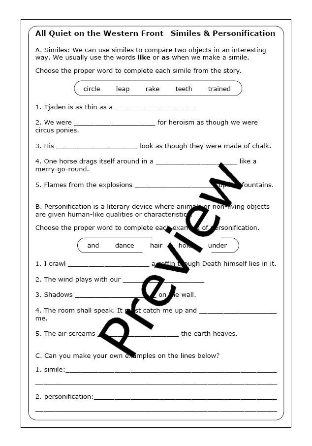 Erich Marie Remarque "All Quiet on the Western Front" worksheets | Made ...
