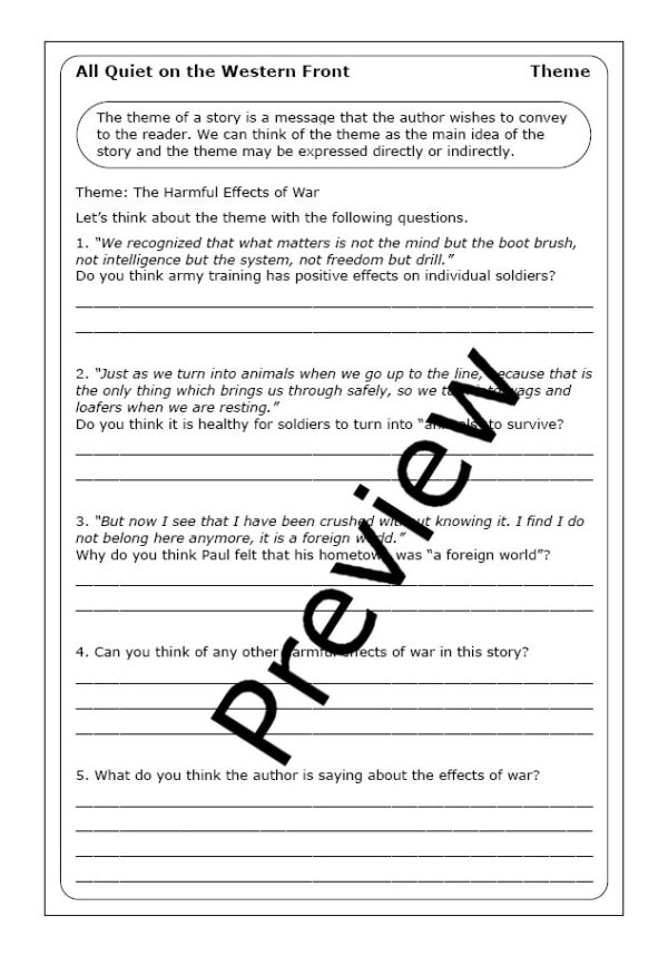 Erich Marie Remarque "All Quiet on the Western Front" worksheets | Made ...
