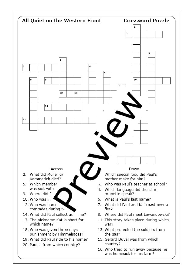 Erich Marie Remarque "All Quiet on the Western Front" worksheets | Made ...