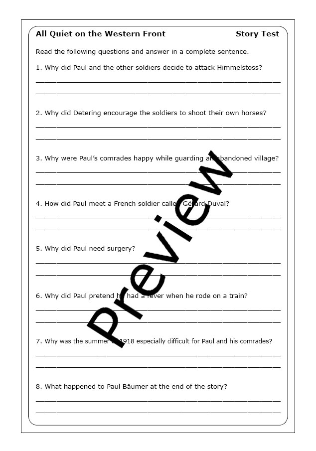 Erich Marie Remarque "All Quiet on the Western Front" worksheets - Made ...