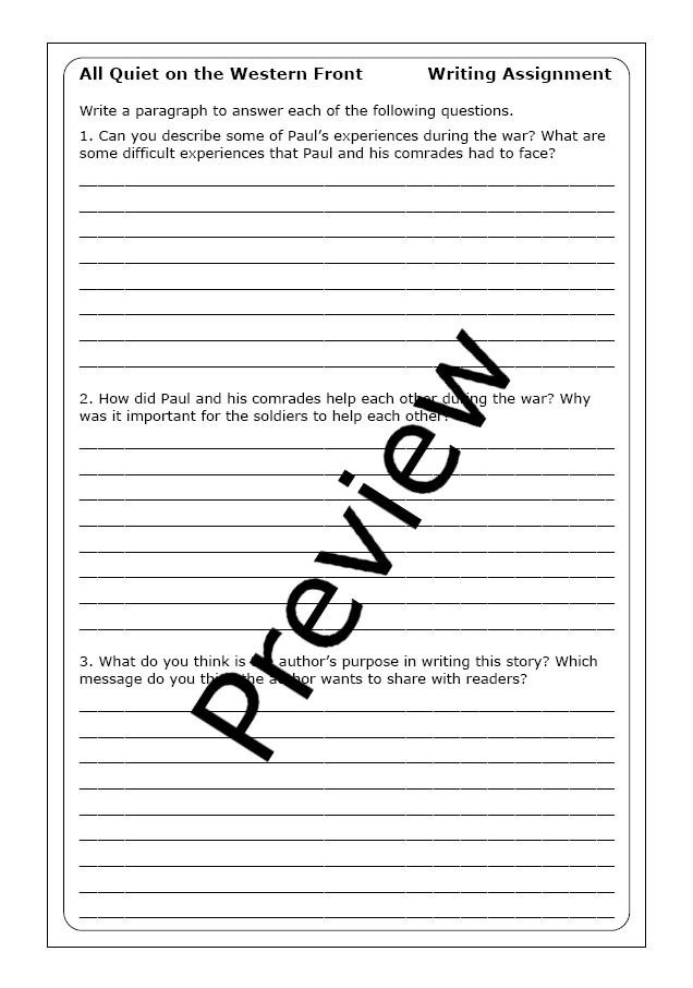Erich Marie Remarque "All Quiet on the Western Front" worksheets - Made ...