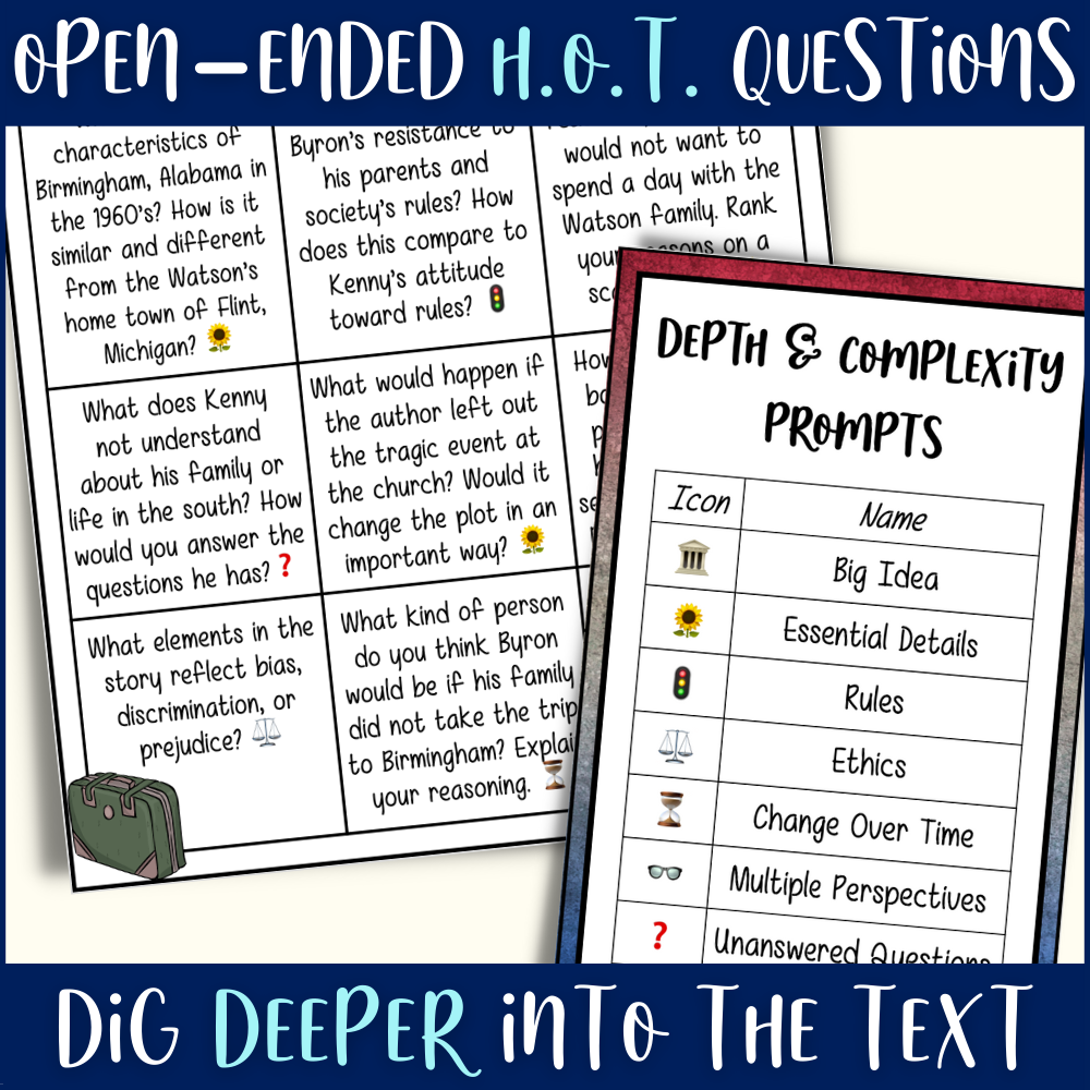 Higher Order Thinking Depth & Complexity Reading Response Prompts ...