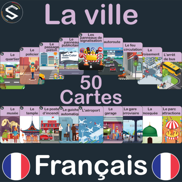 LA VILLE, FRENCH "Town" Vocabulary flashcards, (9x6cm). 50 Flashcards ...