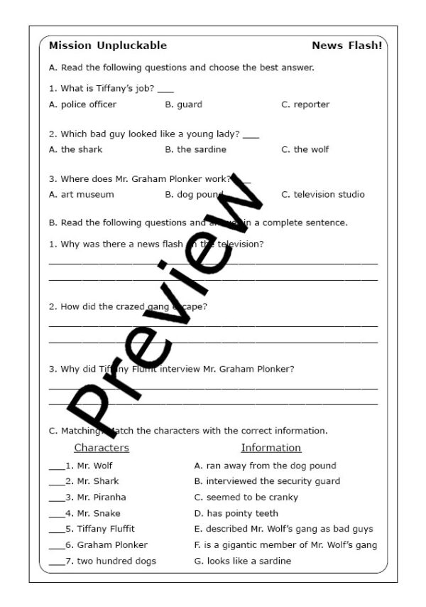 Aaron Blabey "The Bad Guys: Mission Unpluckable" worksheets | Made By ...