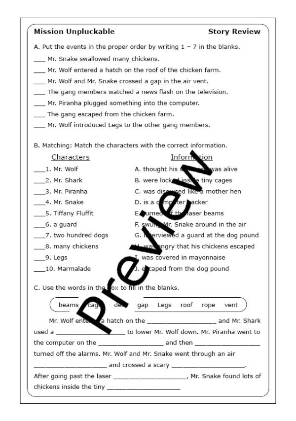 Aaron Blabey "The Bad Guys: Mission Unpluckable" worksheets | Made By ...