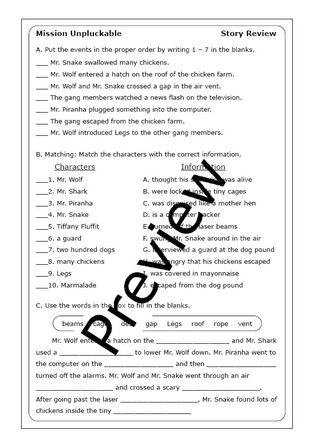 Aaron Blabey "The Bad Guys: Mission Unpluckable" worksheets | Made By ...
