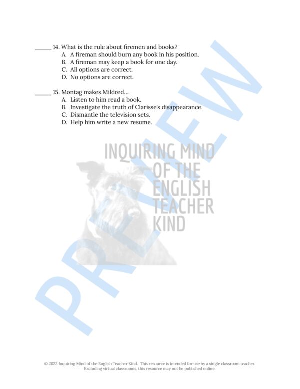 Fahrenheit 451 by Ray Bradbury Quiz and Answer Key (Part 1) | Made By ...