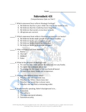 Fahrenheit 451 by Ray Bradbury Quiz and Answer Key (Part 2) | Made By ...