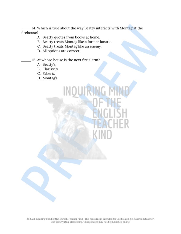 Fahrenheit 451 by Ray Bradbury Quiz and Answer Key (Part 2) | Made By ...