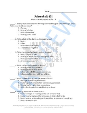 Fahrenheit 451 by Ray Bradbury Quiz and Answer Key (Part 3) | Made By ...