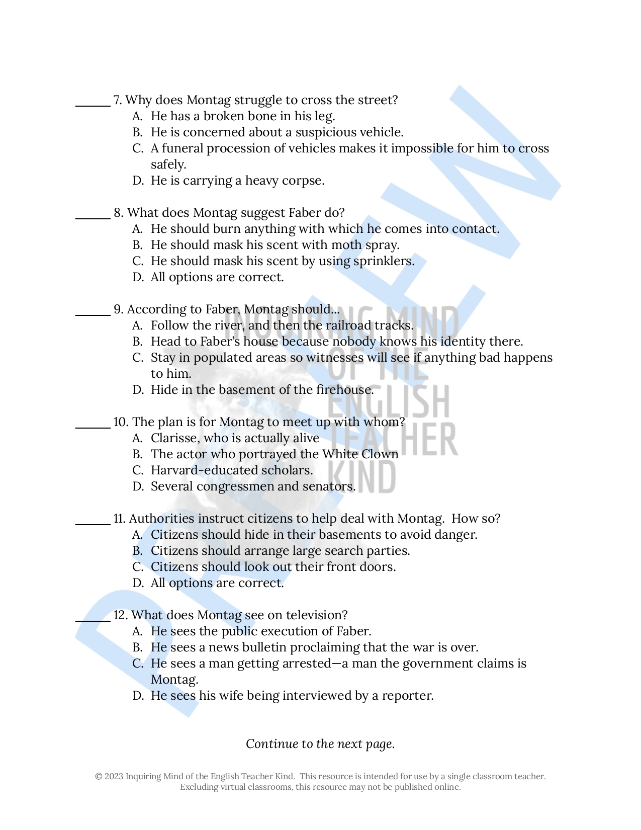 Fahrenheit 451 by Ray Bradbury Quiz and Answer Key (Part 3) | Made By ...