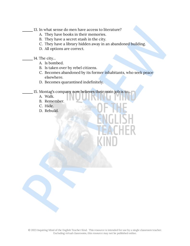 Fahrenheit 451 by Ray Bradbury Quiz and Answer Key (Part 3) | Made By ...