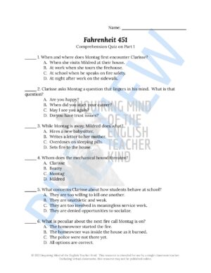 Fahrenheit 451 by Ray Bradbury Quiz and Answer Key Bundle | Made By ...