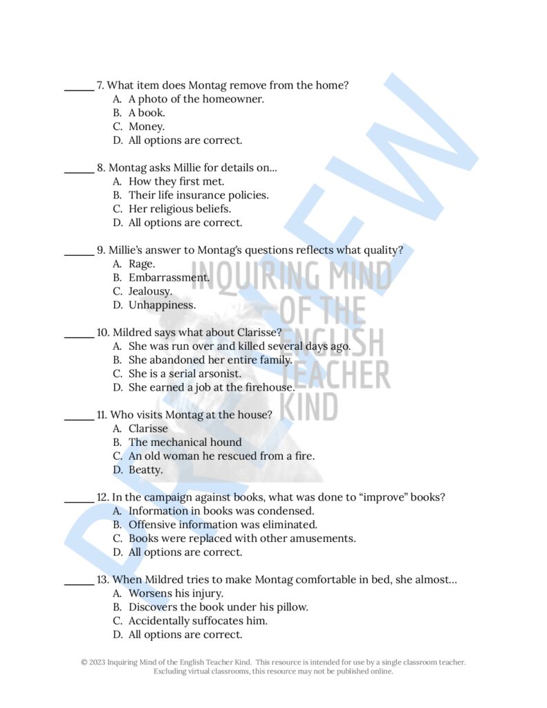 Fahrenheit 451 by Ray Bradbury Quiz and Answer Key Bundle | Made By ...