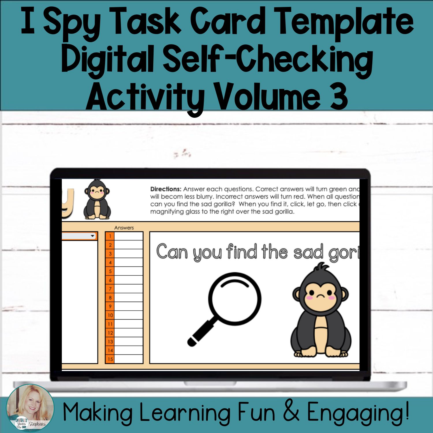 Editable Self-Checking Self-Grading I Spy Template - Digital Task Card ...