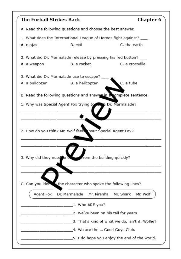 Aaron Blabey "The Bad Guys: The Furball Strikes Back" worksheets | Made ...