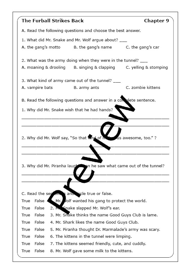 Aaron Blabey "The Bad Guys: The Furball Strikes Back" worksheets | Made ...