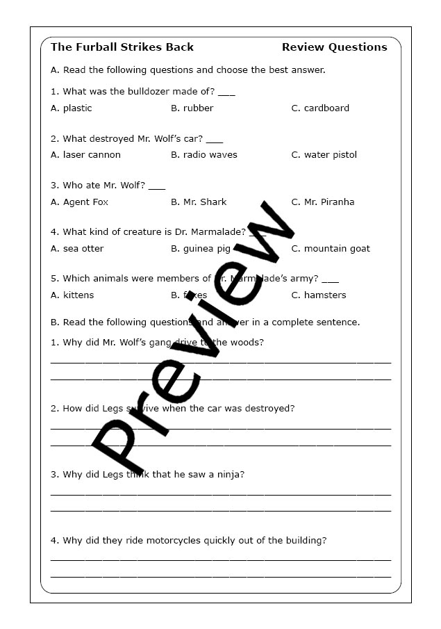 Aaron Blabey "The Bad Guys: The Furball Strikes Back" worksheets | Made ...