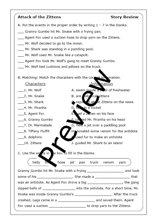 Aaron Blabey "The Bad Guys: Attack of the Zittens" worksheets | Made By ...