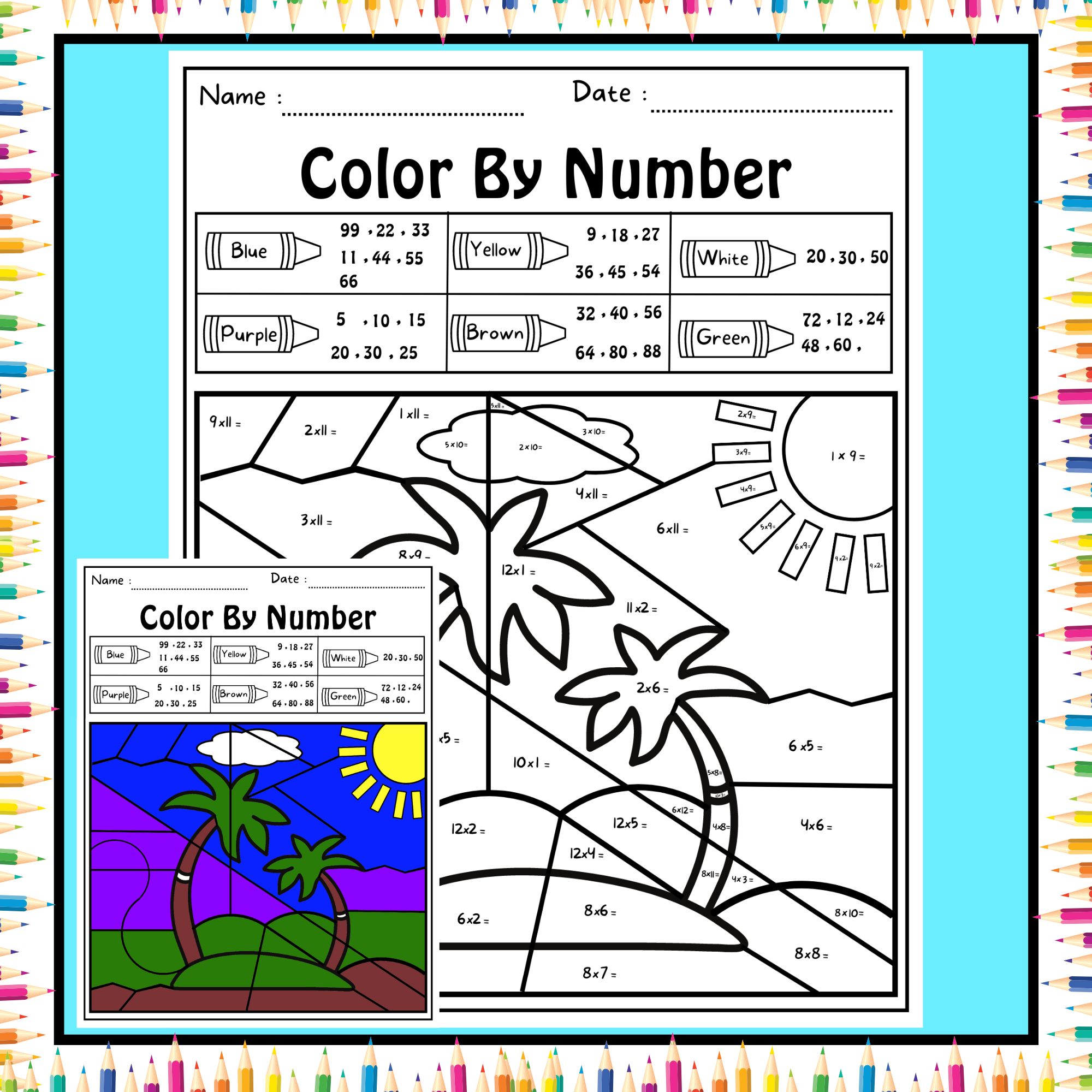 Summer Math Multiplication Coloring Sheets - Color by Number | Made By ...