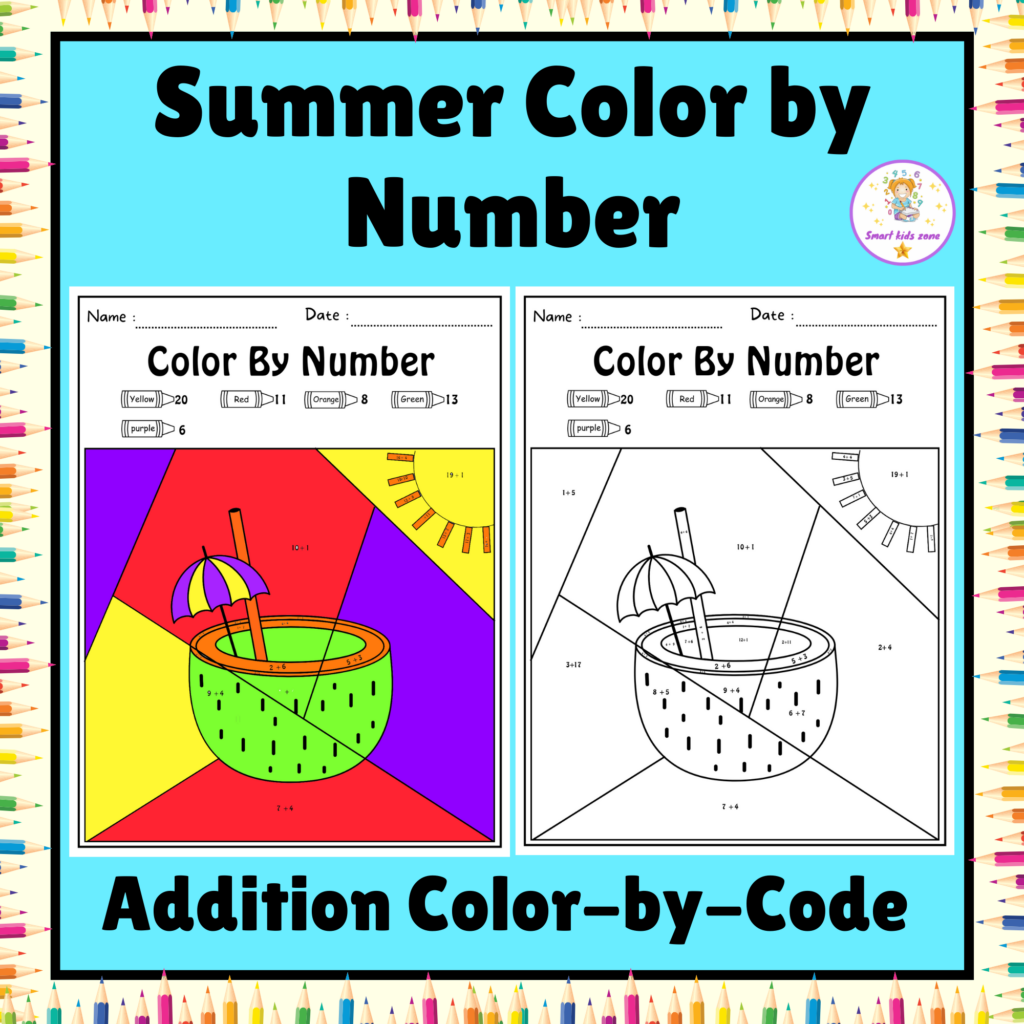 Summer Addition Color by Number | Summer Math Worksheets | Made By Teachers