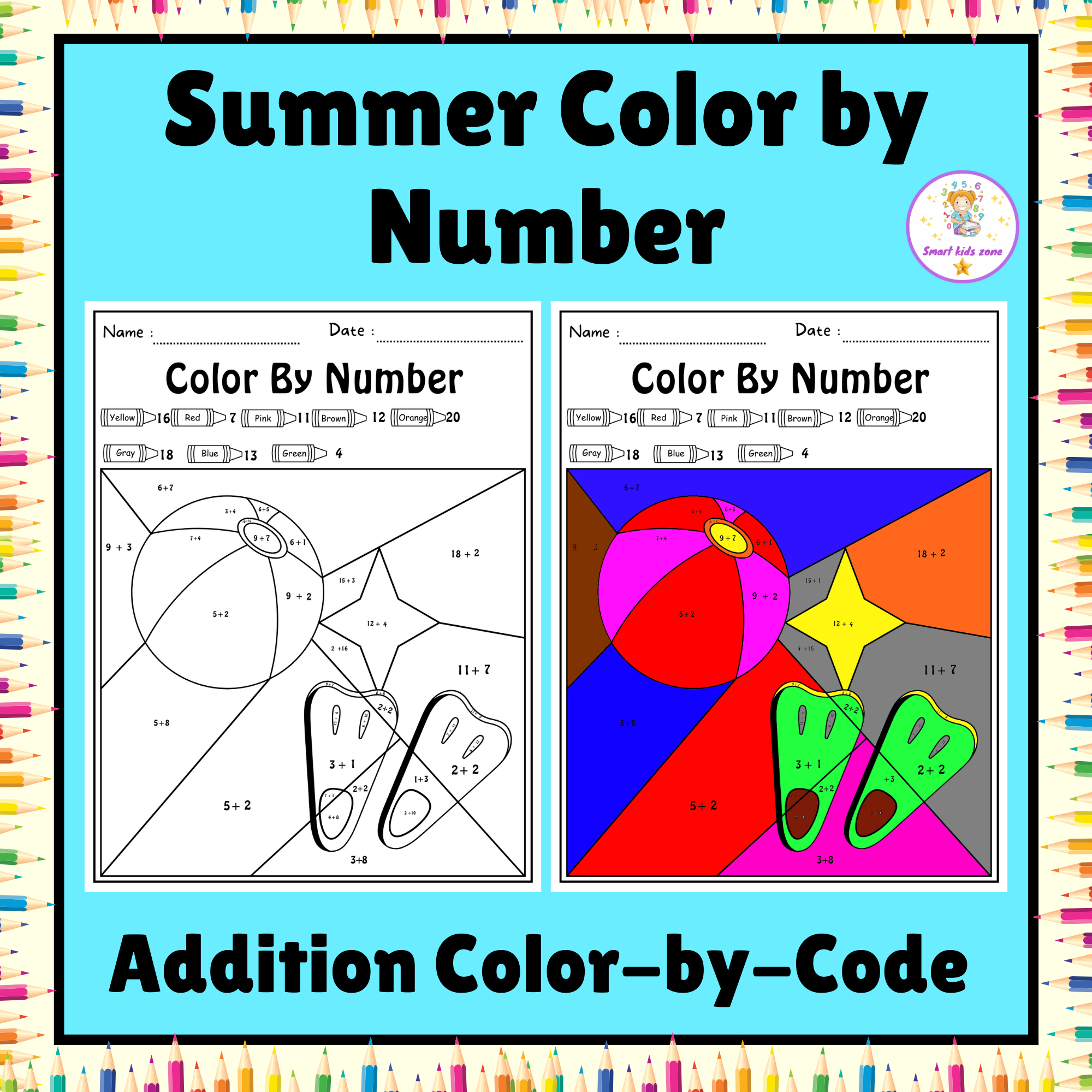 Summer Addition Color By Number Summer Math Worksheets Made By Teachers