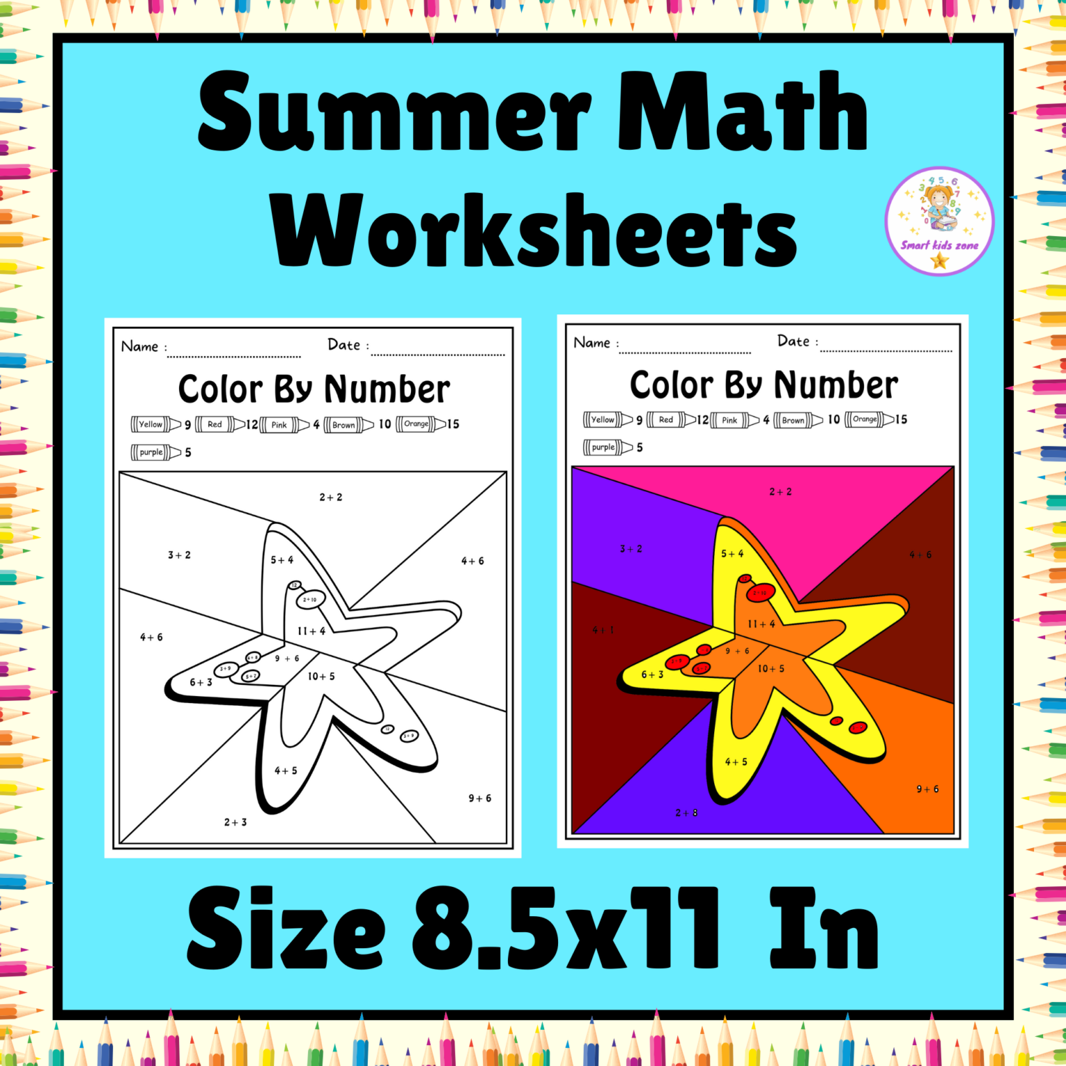 Summer Addition Color by Number | Summer Math Worksheets | Made By Teachers