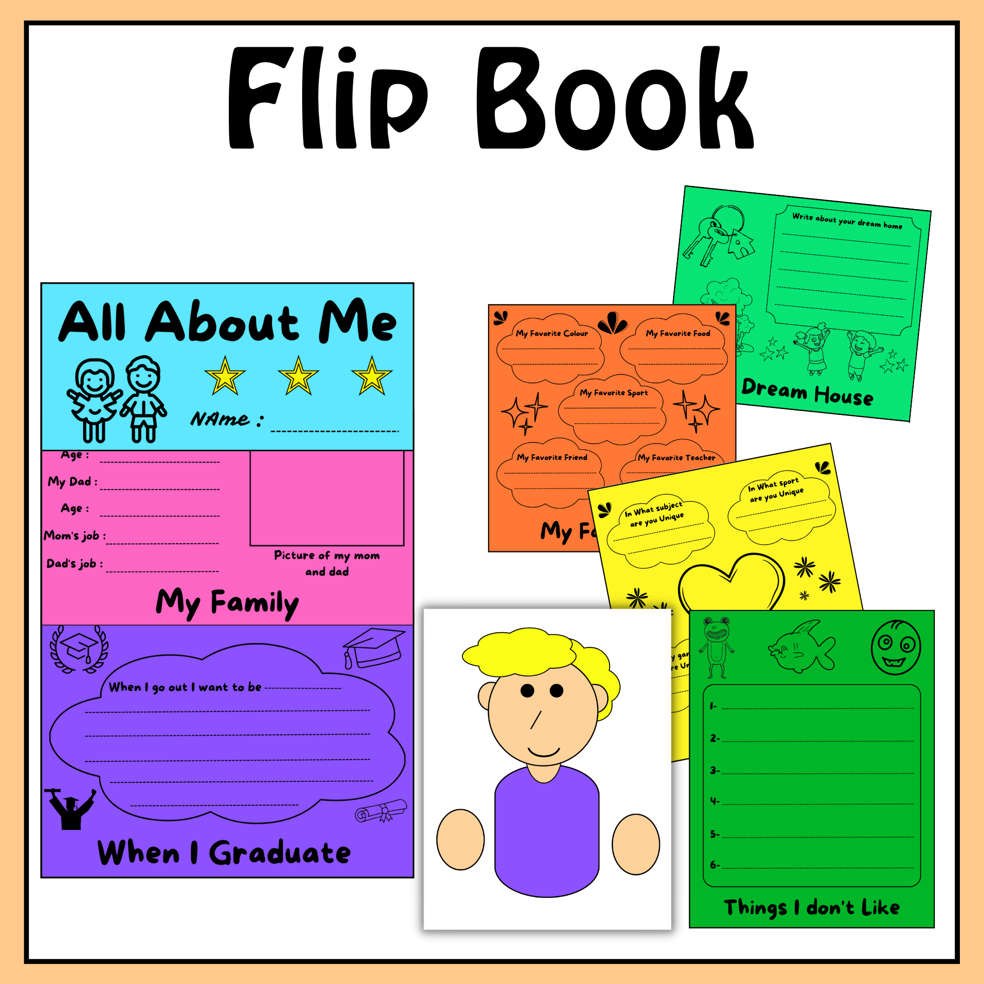 All About Me Craft Flip Up Book, Back To School Activity, All About Me ...