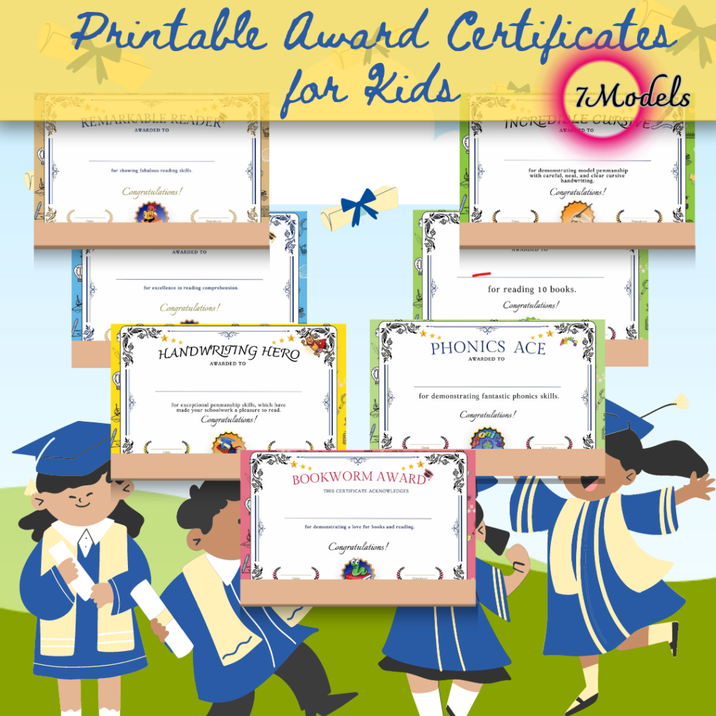 Reading & Writing Awards, Printable Award Certificates for Kids, End of ...