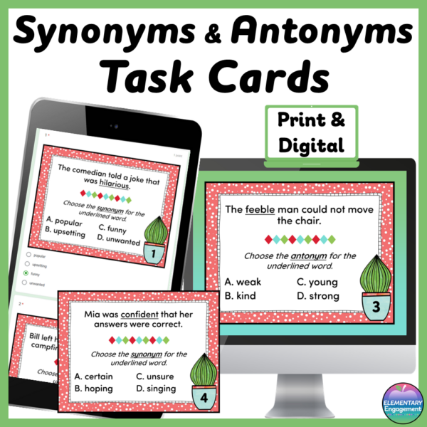 Synonyms and Antonyms using Context Clues Task Cards Print and Digital ...