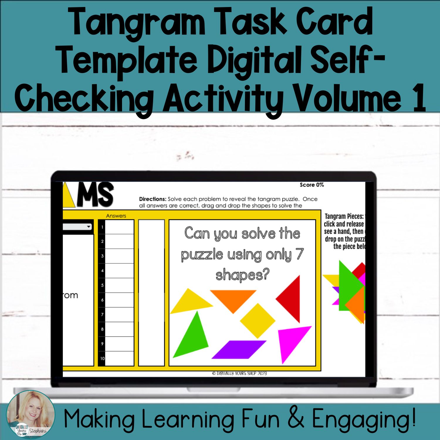 Editable Self-Checking Self-Grading Tangram Task Card Digital Template ...
