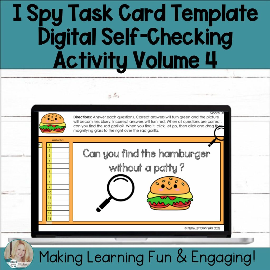 Editable Self-Checking Self-Grading I Spy Template - Digital Task Card ...