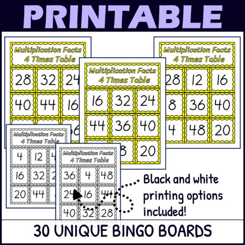 4 Times Table Activity - Multiplication Facts Bingo Game - Made By Teachers
