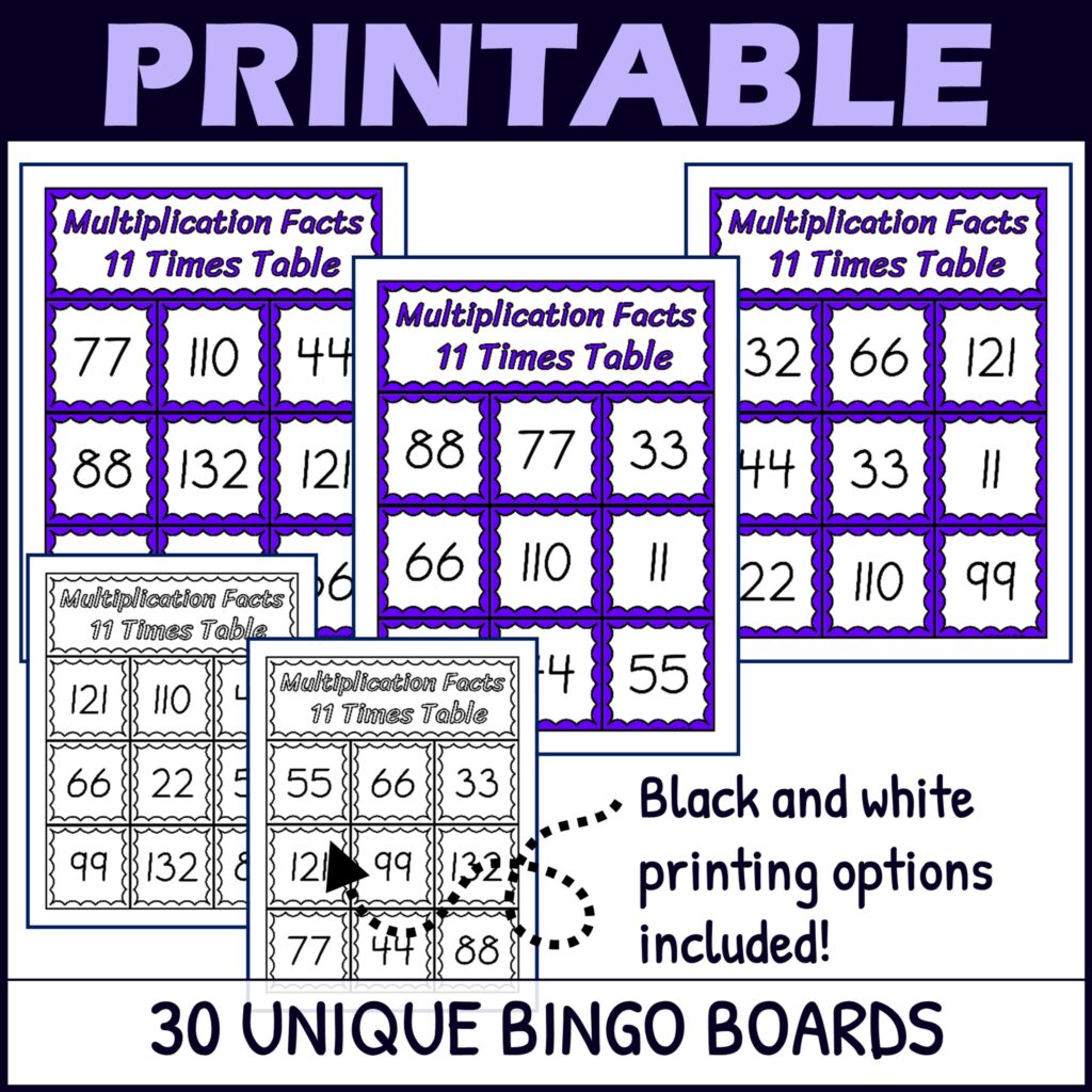 11 Times Table Activity - Multiplication Facts Bingo Game | Made By ...