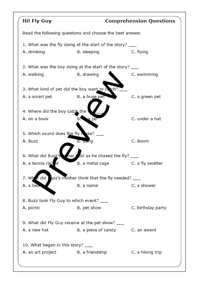 "Hi! Fly Guy" (Book #1) worksheets | Made By Teachers