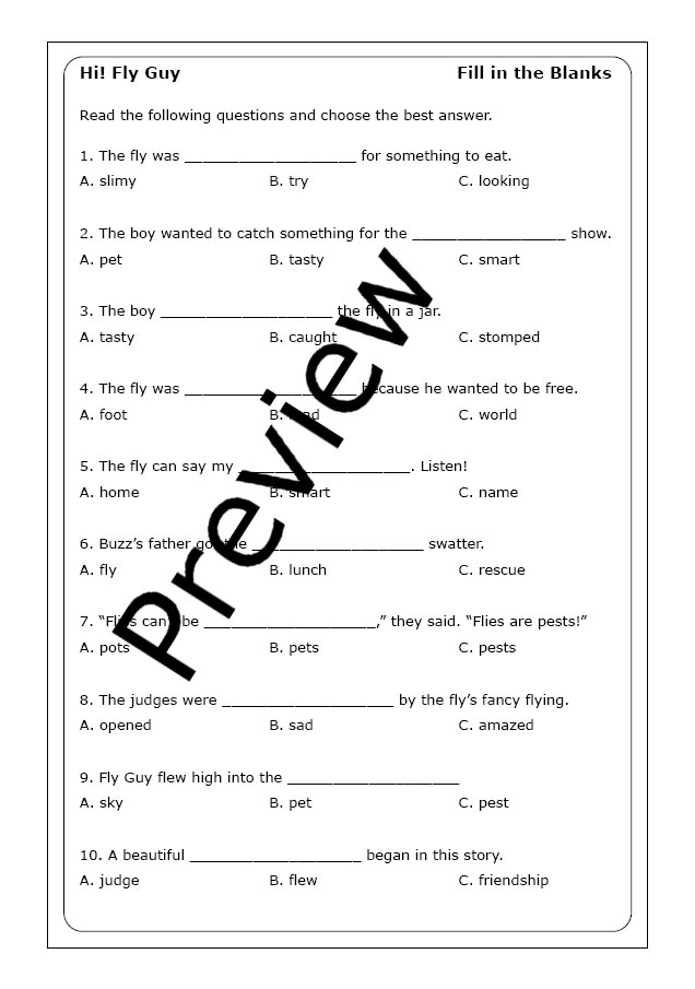 "Hi! Fly Guy" (Book #1) worksheets | Made By Teachers