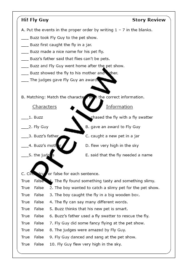 "Hi! Fly Guy" (Book #1) worksheets | Made By Teachers
