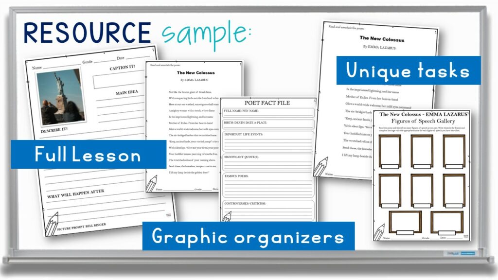 The New Colossus by Emma Lazarus, Middle School Poetry Lesson, Print ...