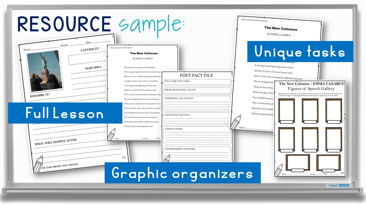 The New Colossus by Emma Lazarus, Middle School Poetry Lesson, Print ...